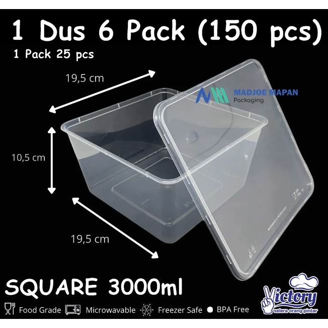 Jual Thinwall Square 3000ml Victory Kotak Nasi Plastik Tahan Panas