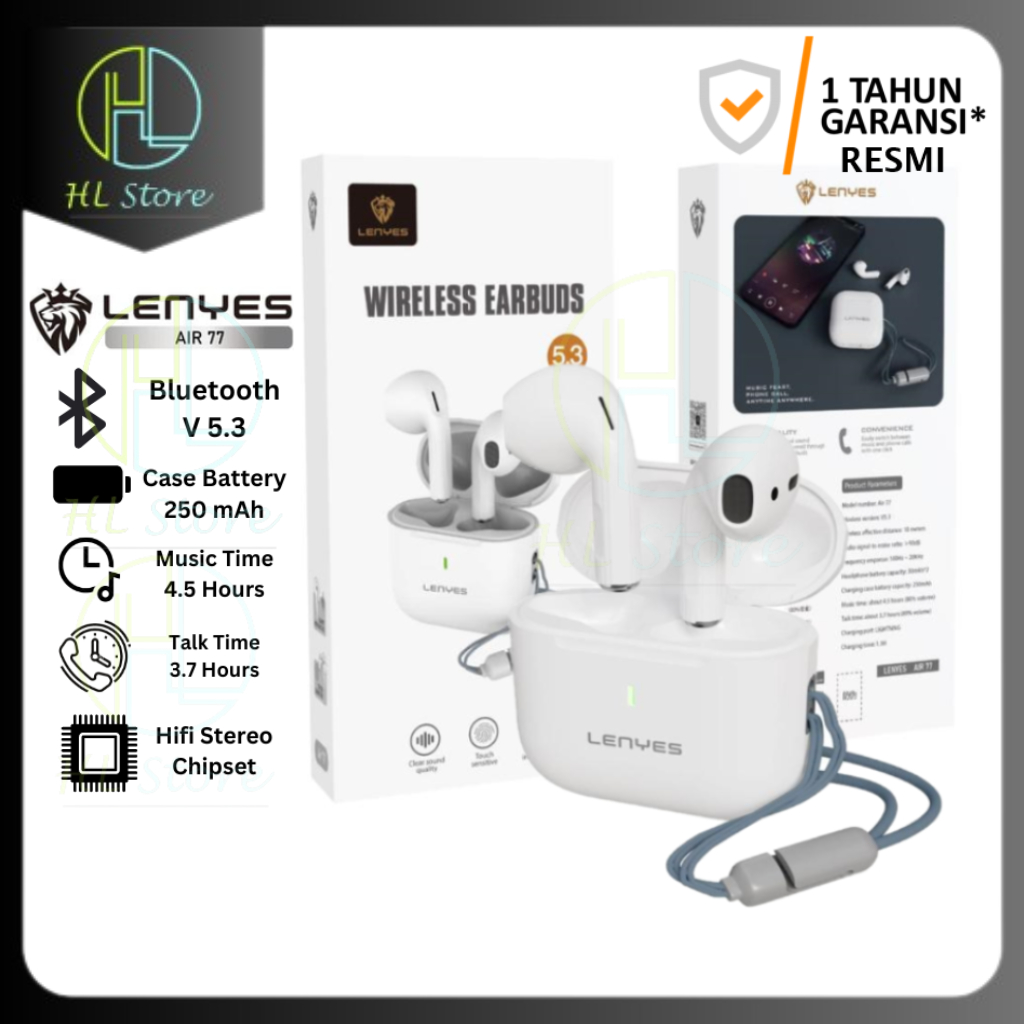 Jual Lenyes AIR 77 Wireless Earbuds TWS Bluetooth 5.3 Hifi Stereo Smart ...