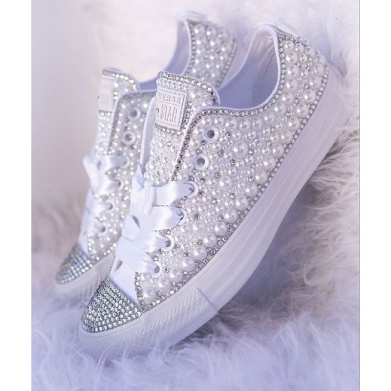 Jual Converse wedding mutiara full putih silver kets nikah pengantin ...