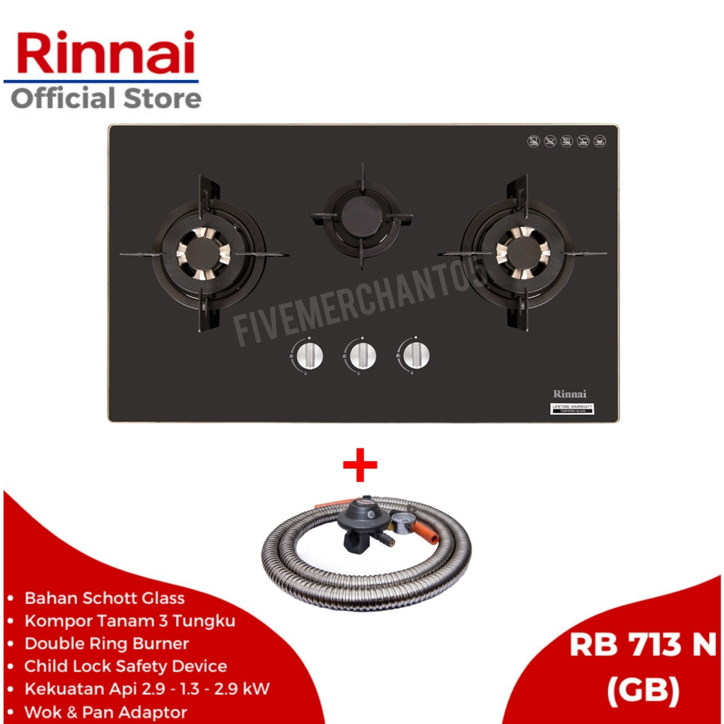 Jual Kompor Tanam Rinnai RB 713 NGB 3 Tungku Built-in Gas Hob RB713NGB Gas Stove 3 Tungku Glass ...