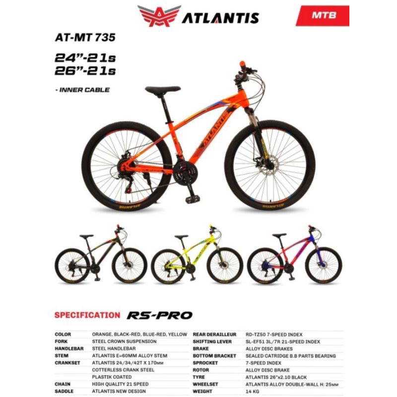 Jual SEPEDA GUNUNG MTB 24 26 INCH ATLANTIS AT 735 21 SPEED | Shopee ...