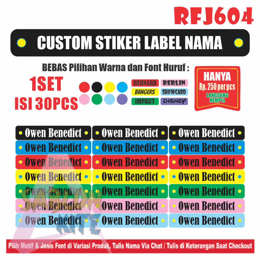 Jual Sticker Nama Label Sticker anak Stiker buku Isi 30pcs Gratis ...