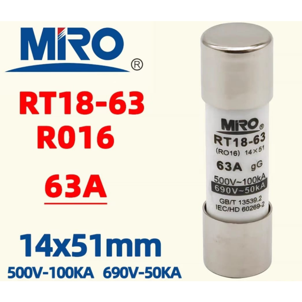 Jual FUSE KERAMIK RT18-63 RO16 63A MRO 14X51MM 500V-100KA 690V-50KA ...