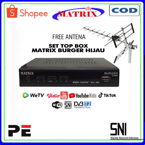 Jual Set Top Box TV Digital Matrix Burger Hijau DVBT2 Matrix Apple FREE ANTENA LUAR | Shopee ...