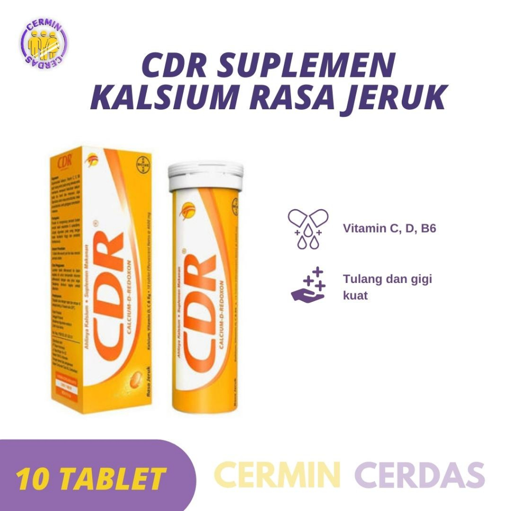 Jual CDR Suplemen Kalsium Rasa Jeruk 10 Tablet Vitamin Badan Tubuh D B6 ...