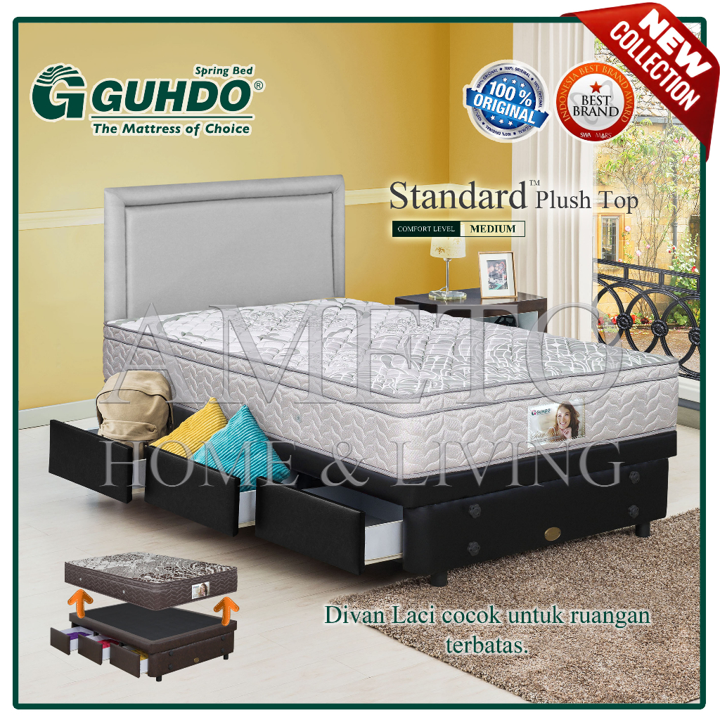 Jual Guhdo Springbed Standard Plush Top Divan Drawer Laci HB Prospine Full Set 90, 100, 120, 140 ...
