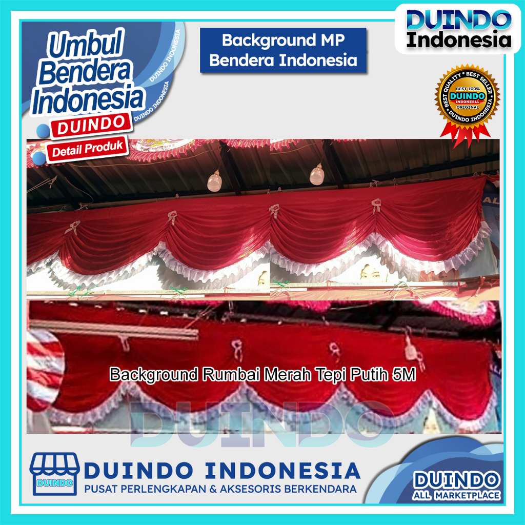 Jual Duindo - Background Rumbai Merah Tepi Putih 5 M 5 Lengkung Daun ...