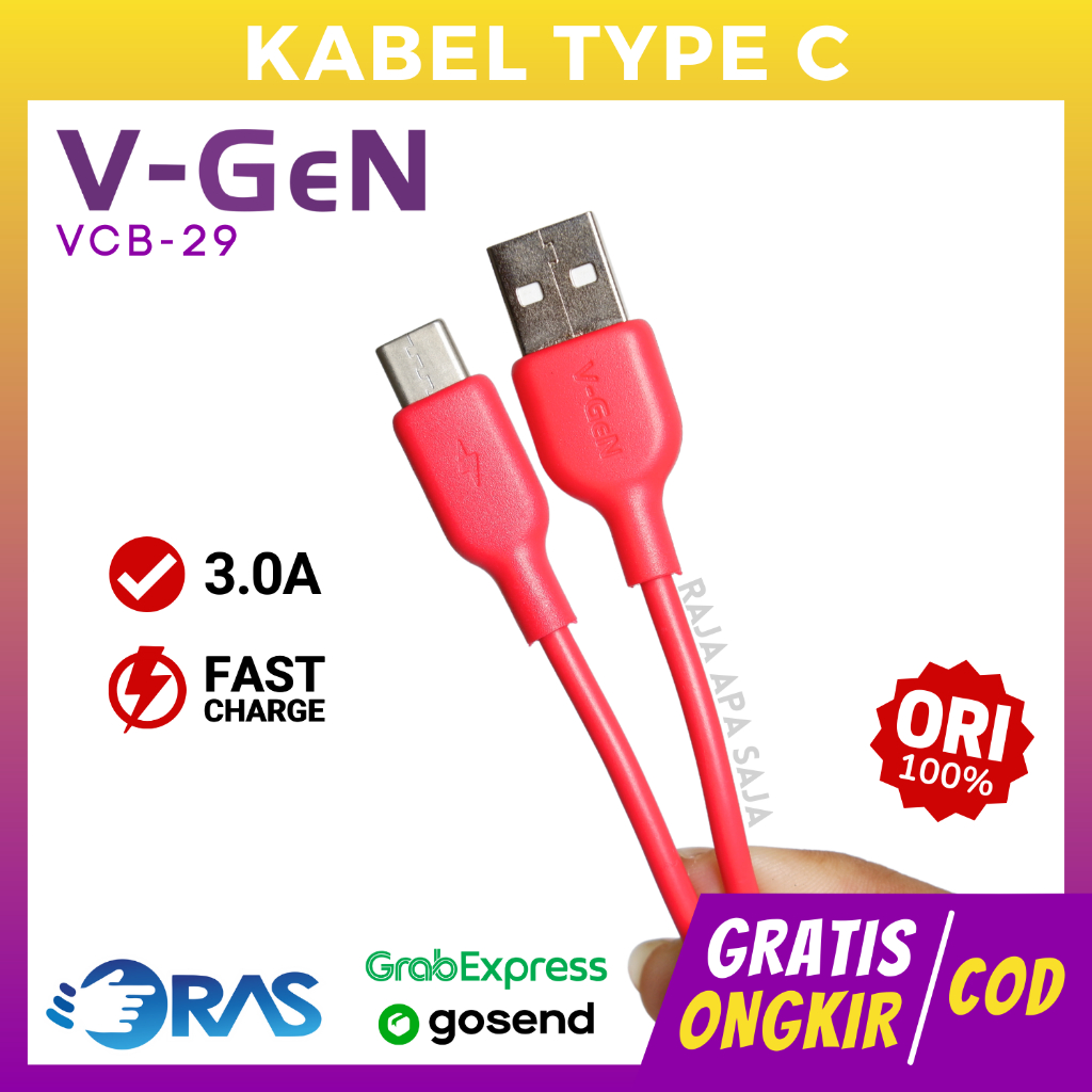 Jual Kabel Data Charger Type C 3A Casan Fast Charging HP Android Vgen ...