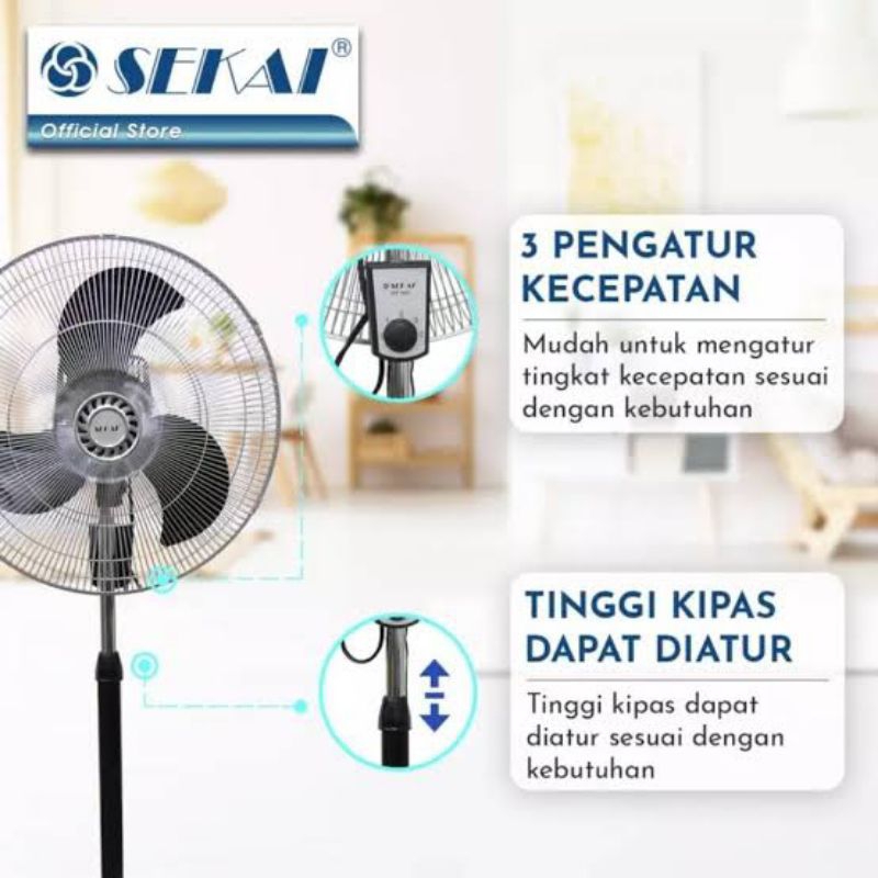 Jual Kipas Angin Berdiri 18" 3in1 SEKAI Baling Besi IST-1851 ( Stand, Wall, Deks Fan 18 inch ...