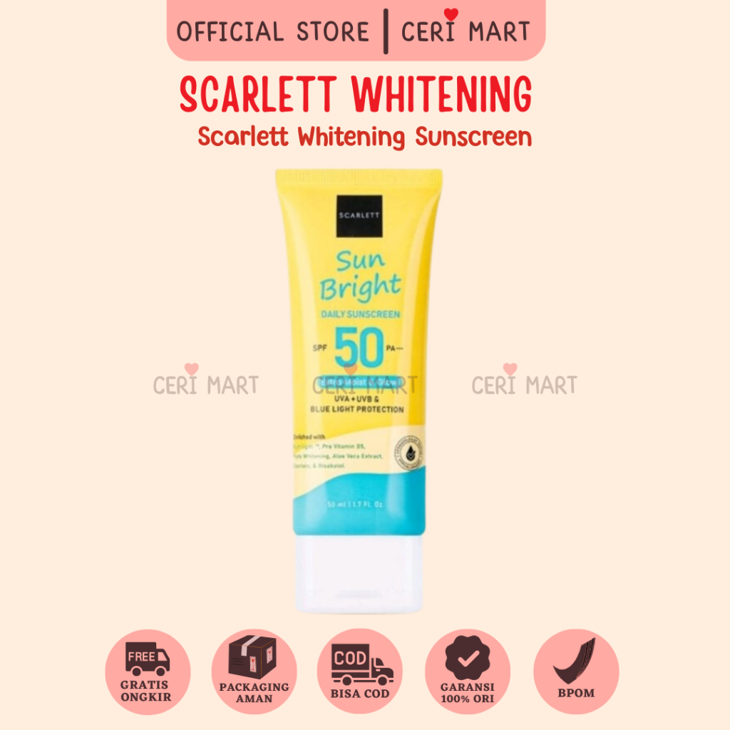Jual Scarlett Whitening Sunscreen Sun Bright Daily SPF 50 PA+++ - BPOM | Shopee Indonesia