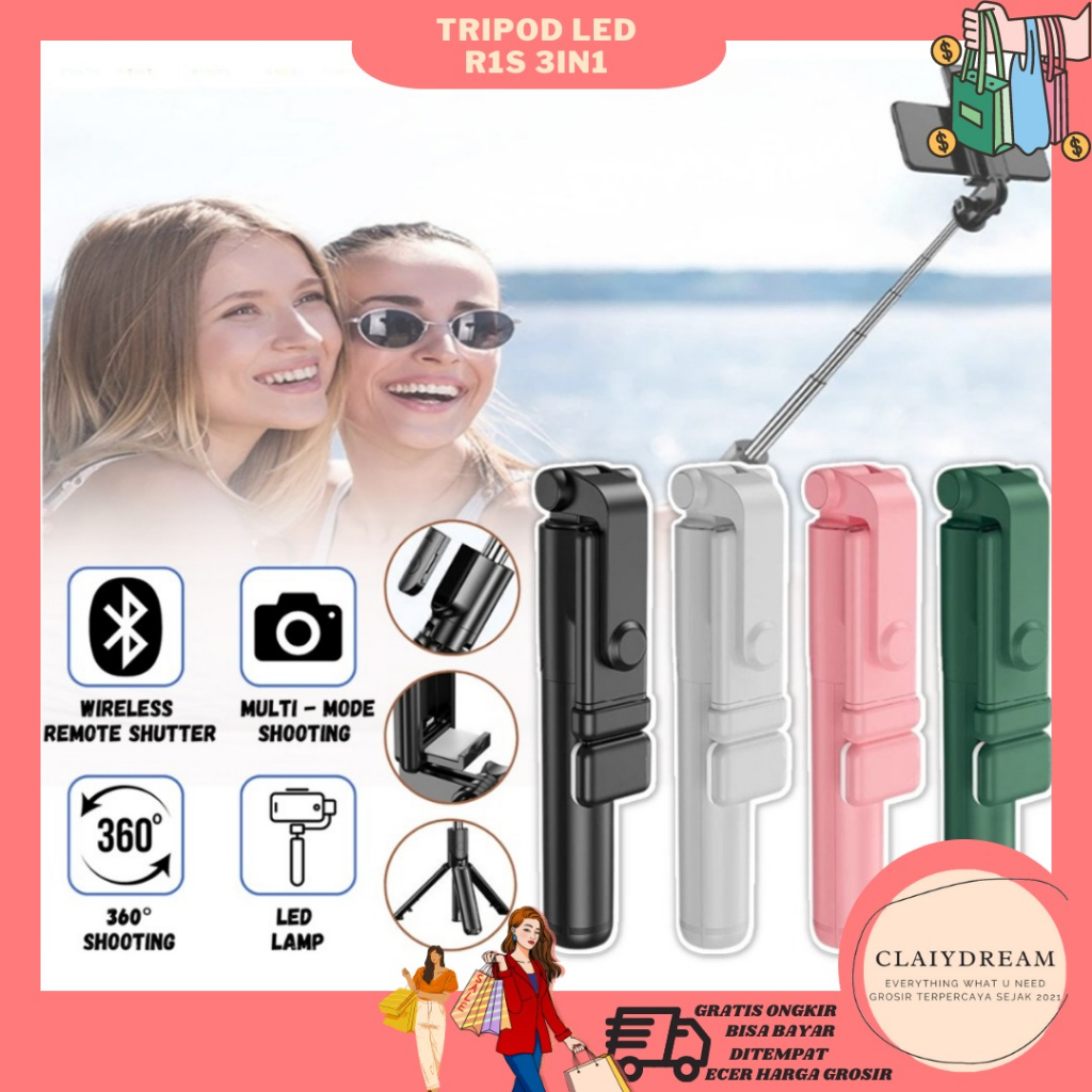 Jual CLAIYDREAM Tripod Tongsis LED R1S 3IN1 Wireless Bluetooth Remote ...