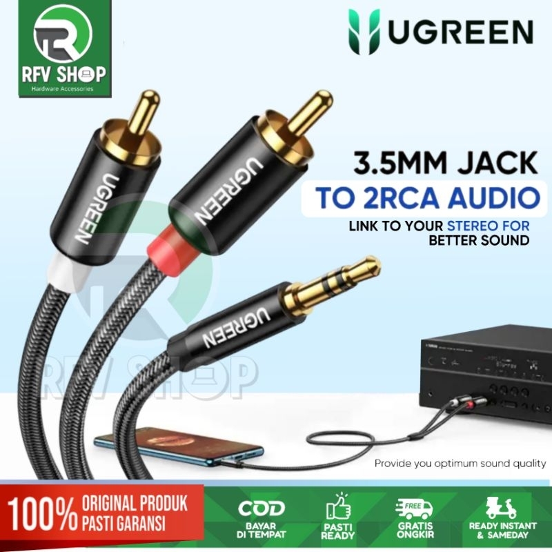 Jual UGREEN Kabel Audio Aux 3.5mm male to 2 RCA male For Amplifier Speaker | Shopee Indonesia