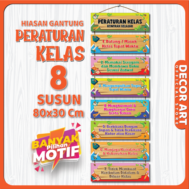 Jual DecorArt 80x30 Cm - Dekorasi Dinding Peraturan Kelas Kontrak Belajar Gantung Tali 8 Susun ...