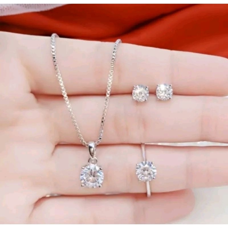 Jual Set Perhiasan Titanium Silver Motif Mata Satu Permata Putih ...