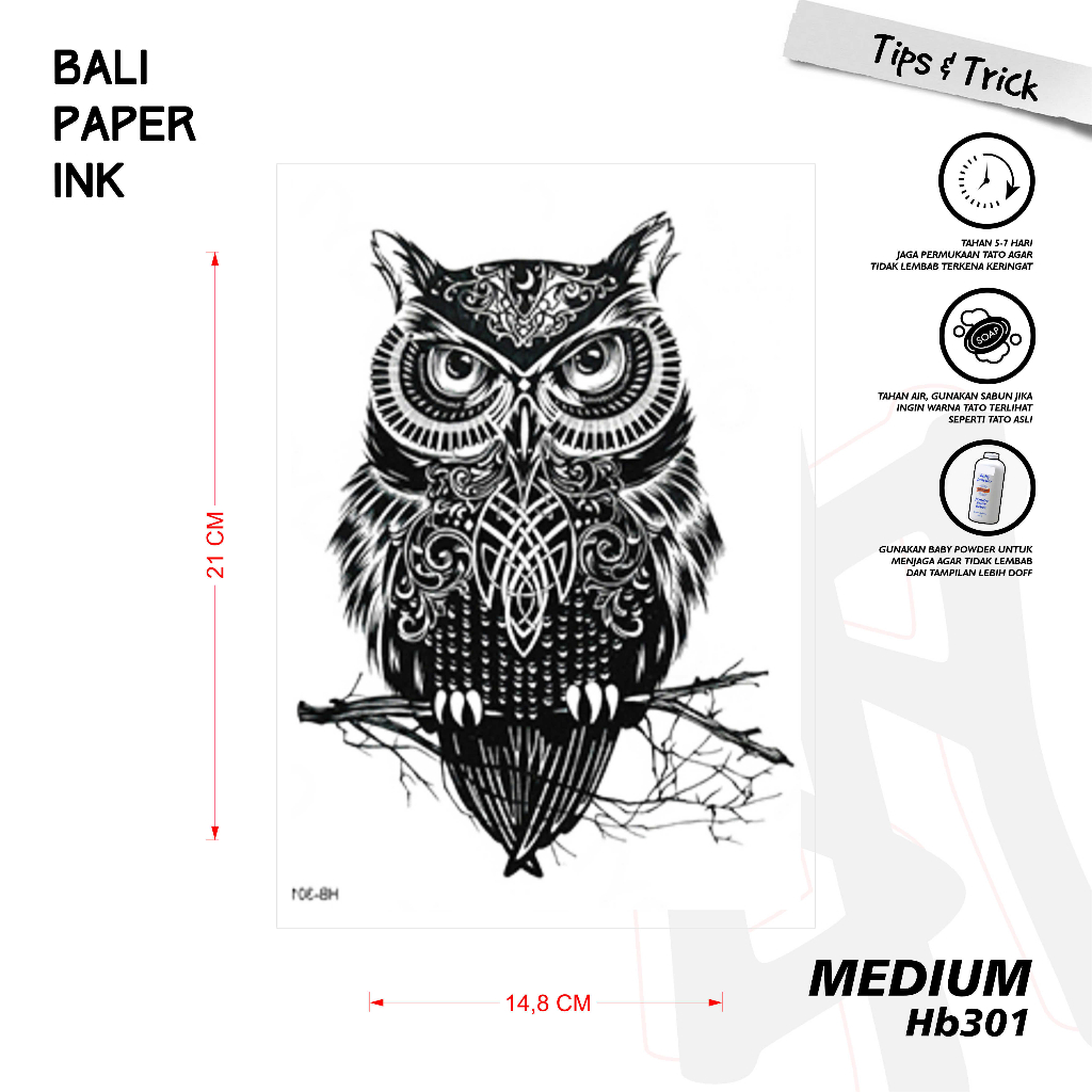 Jual Bali Paper Ink Hb301 Owl Tatto Temporary Basic Tato Temporer Half ...