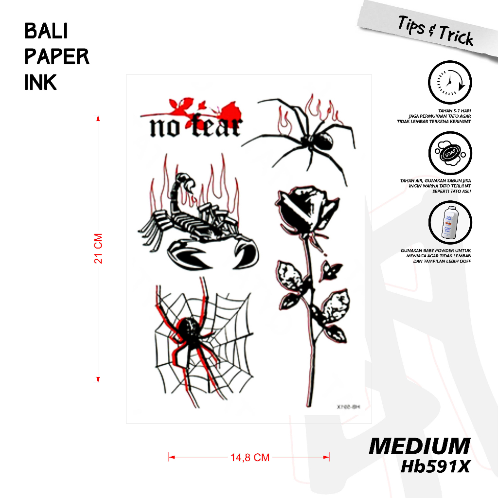 Jual Bali Paper Ink HB591X Oldschool Tatto Temporary Basic Tato ...