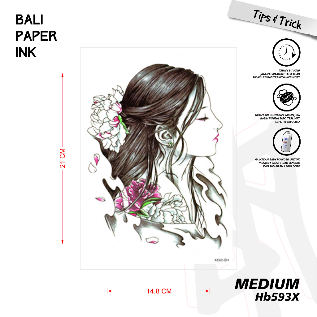 Jual HB593X - Bali Paper Ink Halfarm Temporary Tattoo - Tato Medium ...