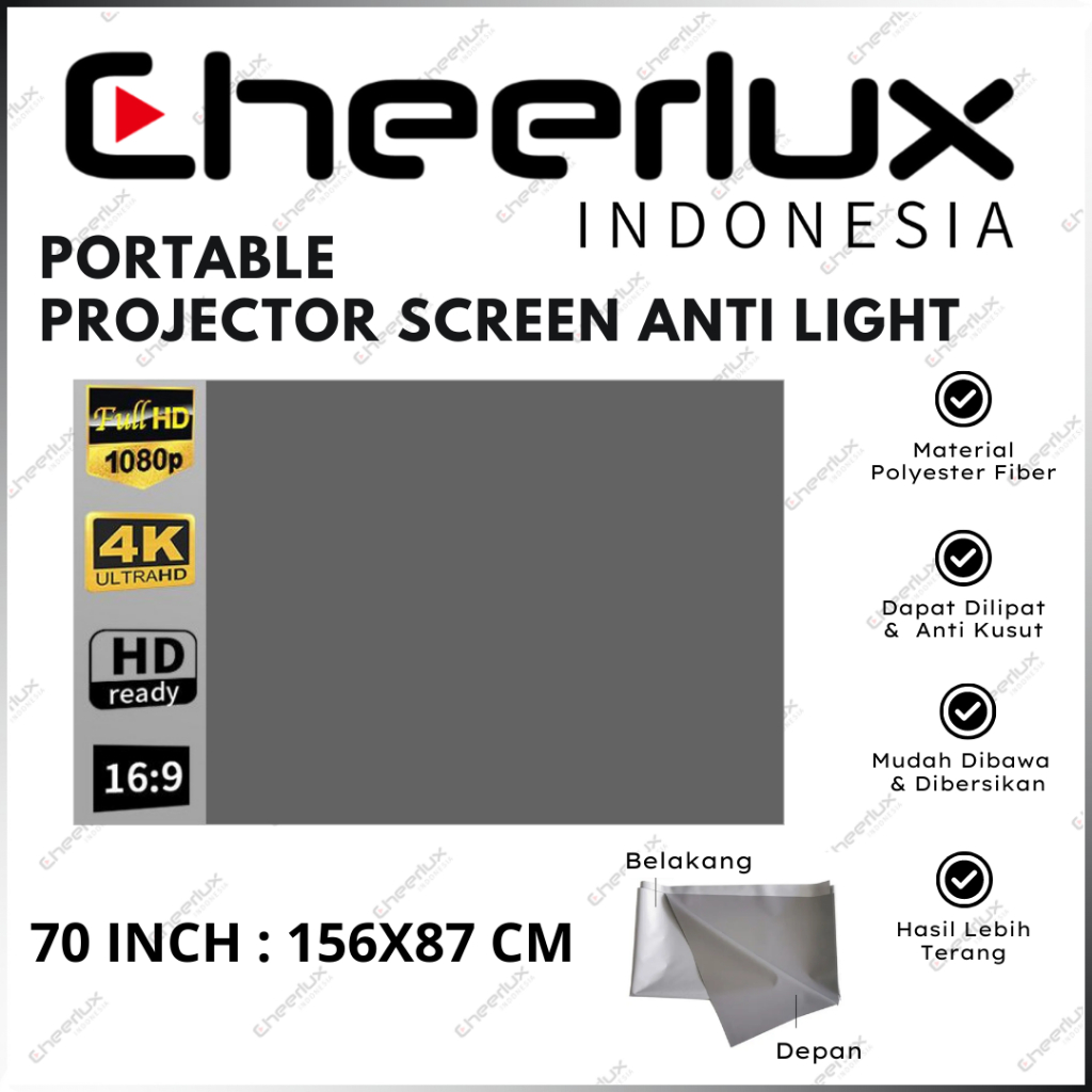 Jual Layar Proyektor Anti Light 70 Inch Ratio 16:9 | Kain Layar ...