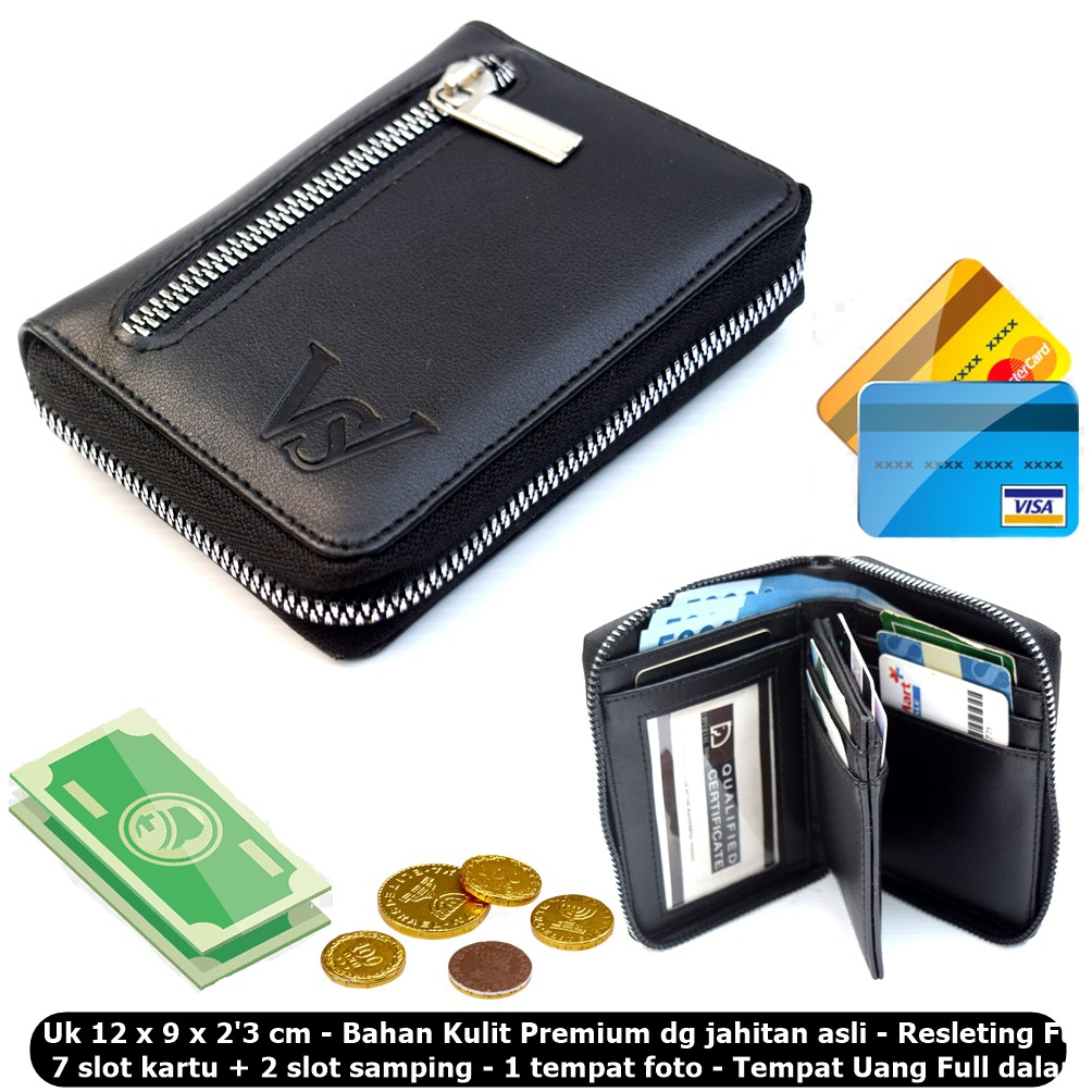 Jual Dompet Kulit Kartu Pria Resleting Silver Geme Stand | Shopee Indonesia