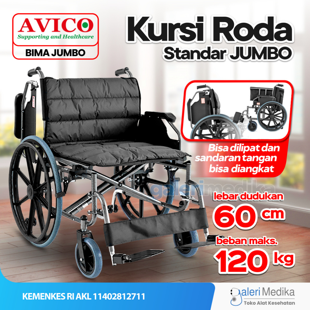 Jual Kursi Roda Jumbo Avico Bima Dudukan Lebar Kuat Hingga Bobot 120Kg Busa Tebal Nyaman / Big ...