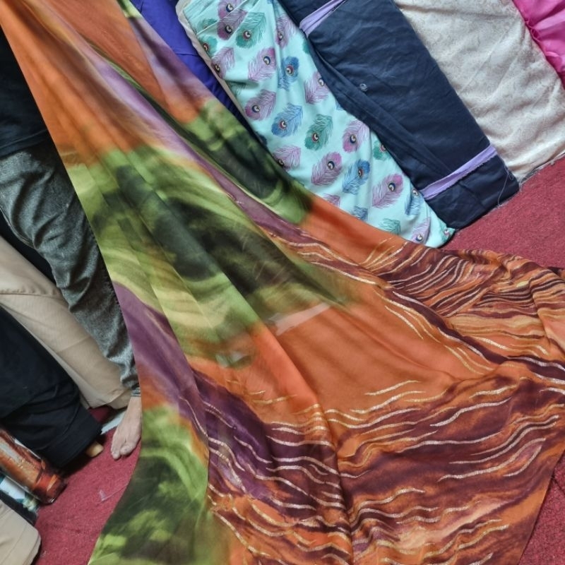 Jual Kain Sifon Sutra Asli | Bahan Chiffon Silk Motif Abstrak ( 100% ...
