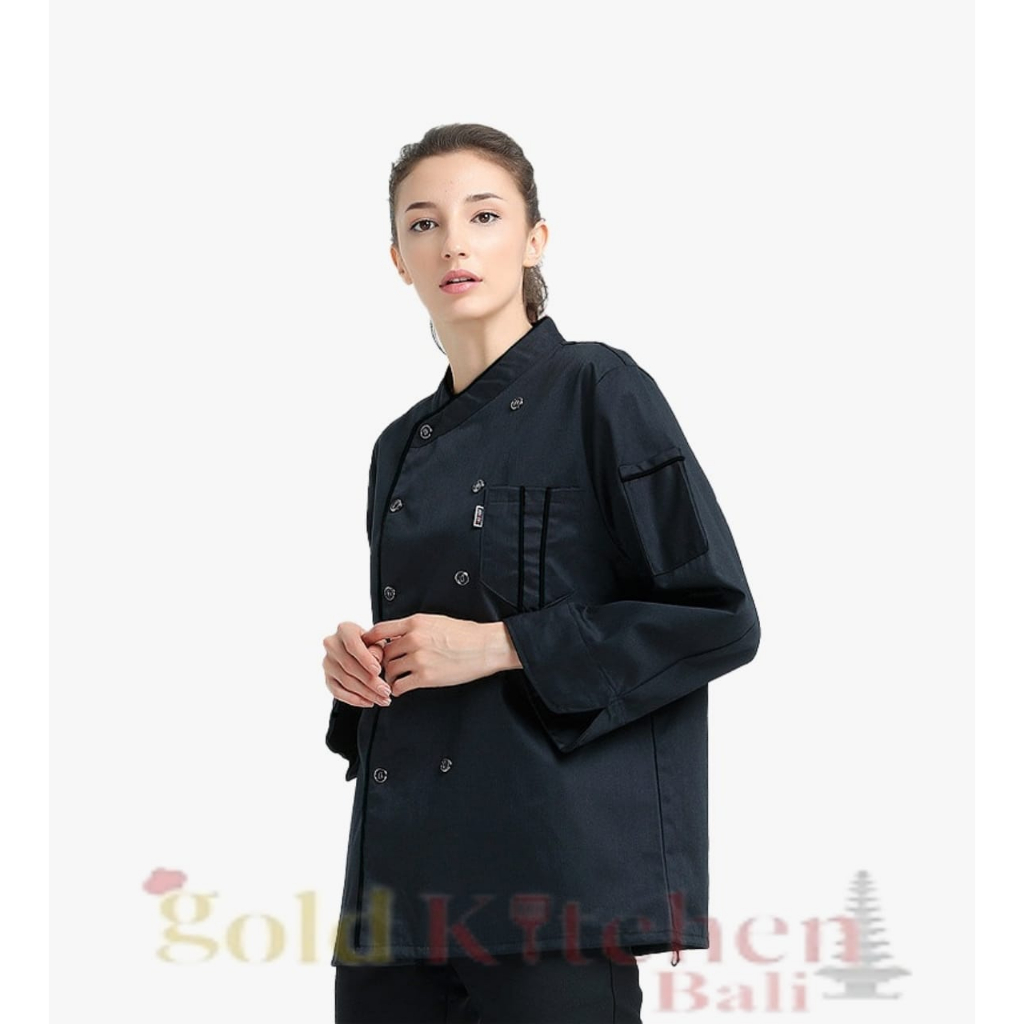 Jual Baju Koki Chef Jacket Pria Wanita Lengan Panjang Mandarin Full ...