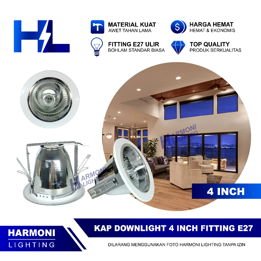 Jual Kap Lampu Downlight 4 Inch Fitting Bohlam E27 Ulir Standar Inbow ...