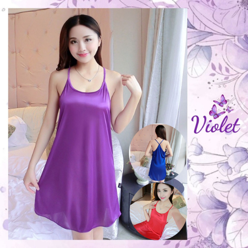 Jual Violet Daster Seksi Satin Wanita Korea Model Terkini Motif Back ...