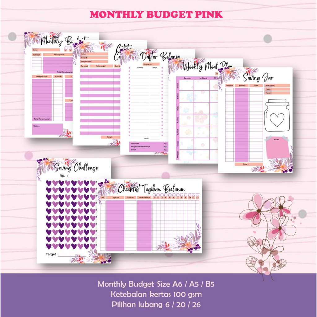 Jual MONTHLY BUDGET PINK PLANNER CATATAN KEUANGAN CASHFLOW PENGELUARAN ...