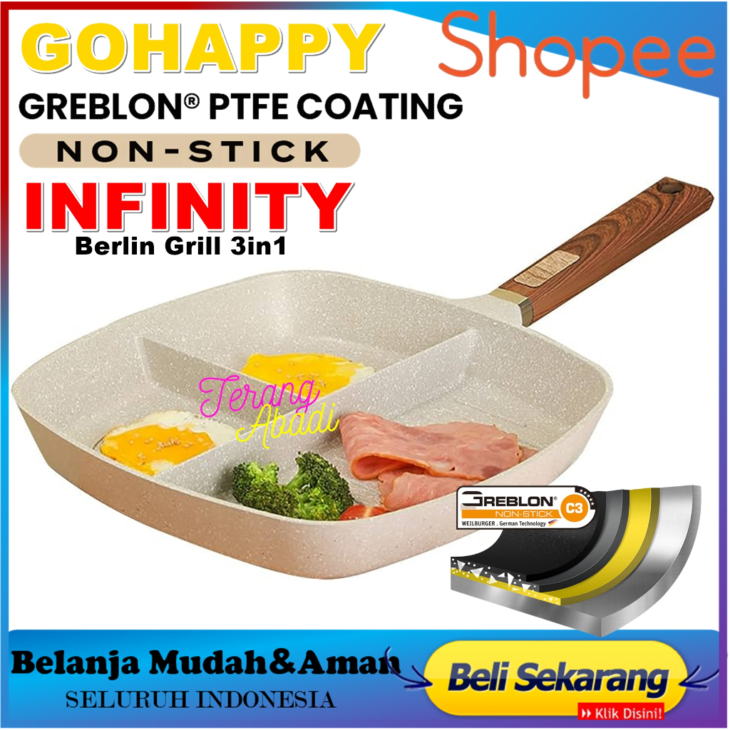 Jual Panci Panggang Grill Pan 3 DEVIDED CREME GOHAPPY BERLIN GHB03C ...