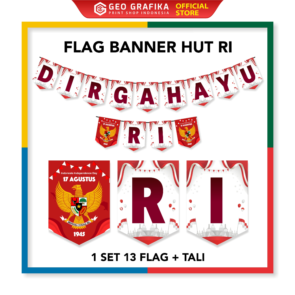 Jual Banner Flag/ Bunting Flag DIRGAHAYU RI - 1 Set 13 Flag + Tali ...