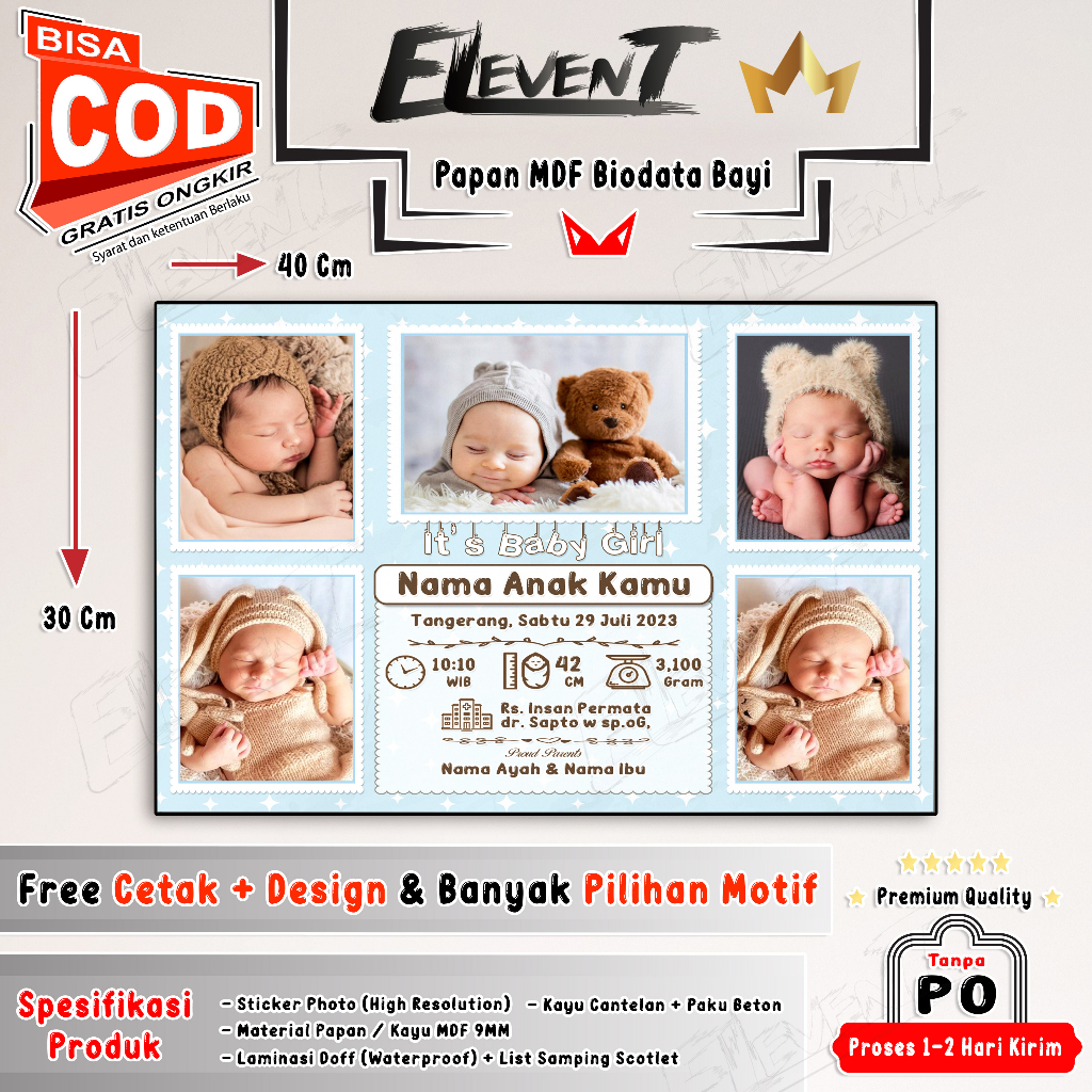 Jual Bikin Biodata Bayi Kayu 30x40cm Foto Gantung Hiasan Dinding ...