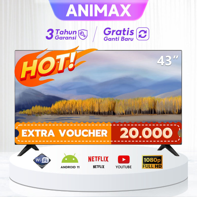Jual Animax Smart TV Android 43 inch Digital TV LED FHD Android 11.0 Televisi Murah Netflix ...