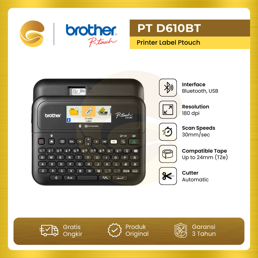 Jual BROTHER Printer Label Maker PT-D610BT Portable Bluetooth D610 ...
