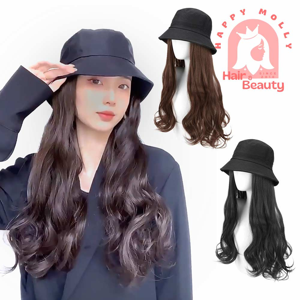Jual Bucket Hat - Topi Wig - Long Curly Hair Extension - Fashion Rambut ...