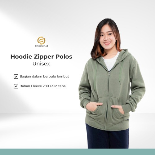 Jual SWEATER_ID Jaket Hoodie Zipper Olive Polos Unisex Fleece Tebal Premium | Shopee Indonesia