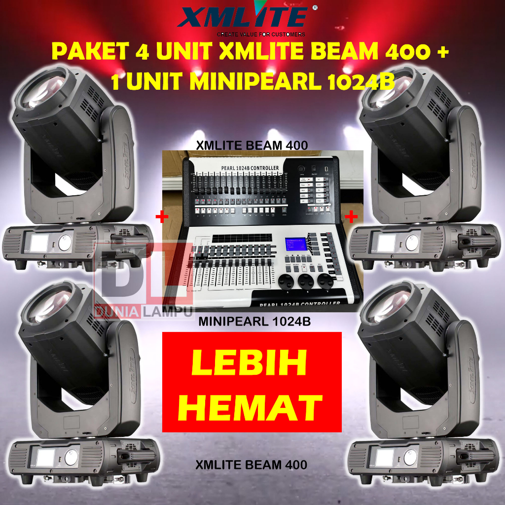 Jual PAKET HEMAT 4 UNIT XMLITE MOVING BEAM 400 + 1 UNIT DMX MINIPEARL ...