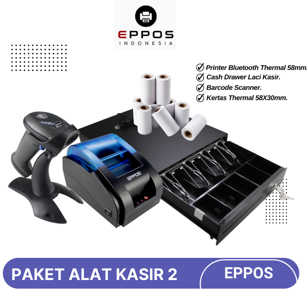 Jual Paket Alat Kasir EPPOS Printer Thermal 58mm Bluetooth & USB | Barcode scanner USB ...