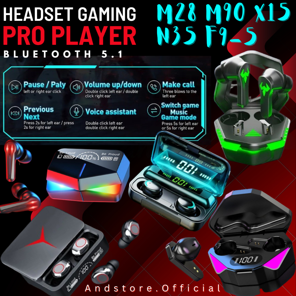 Jual ANDSTORE Headset Bluetooth Gaming M28 M90 X15 N35 F9-5 TWS Dual Mode BT V5.1 LED Smart ...