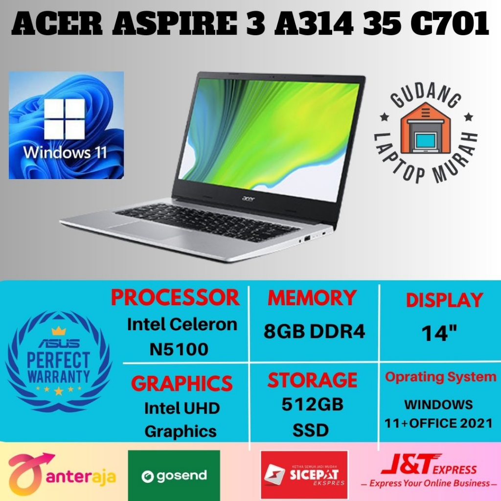 Jual LAPTOP ACER ASPIRE 3 A314-C701 | N5100/8GB/512GB/14"/WIN11/OHS ...