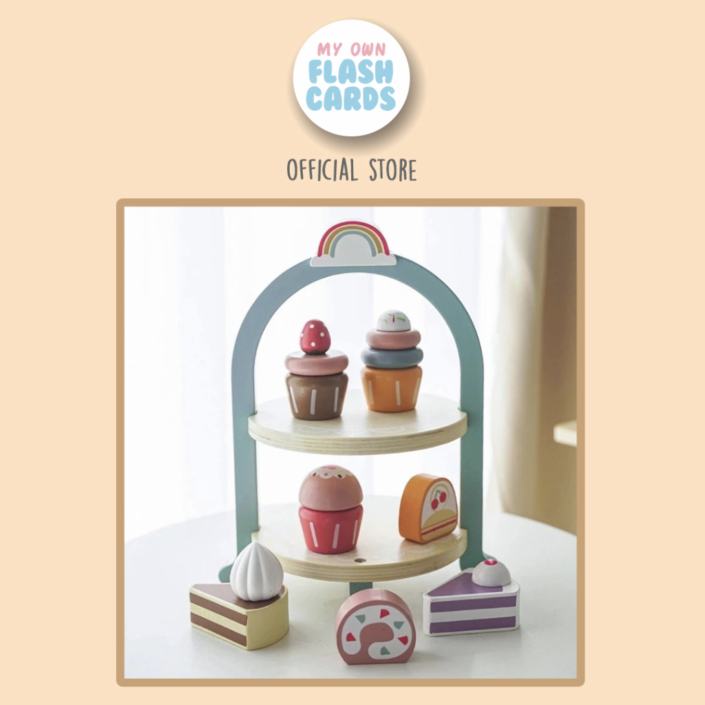 Jual Kabi Wooden Cake Pop Shop - Cupcake Tray Tower Set Pretend Play ...