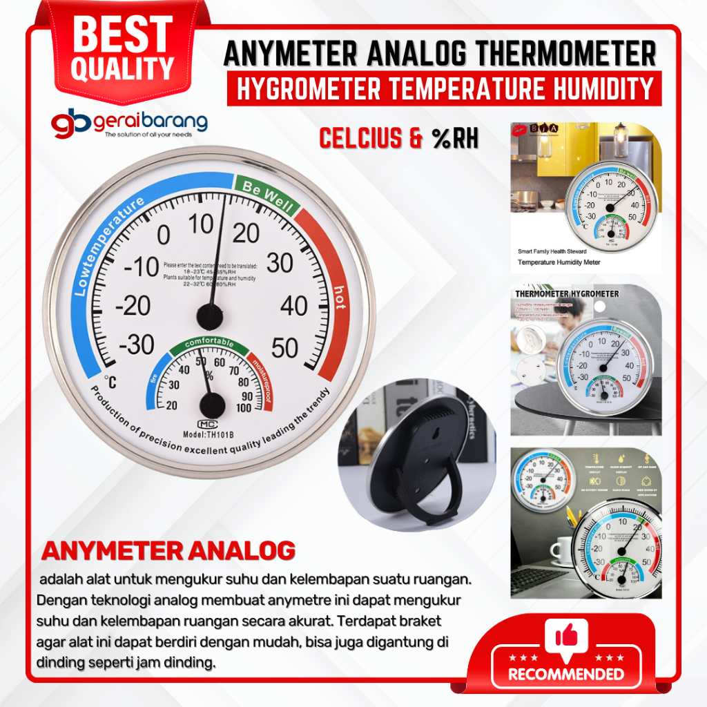 Jual Anymeter Analog Thermometer Hygrometer Temperature Humidity ...