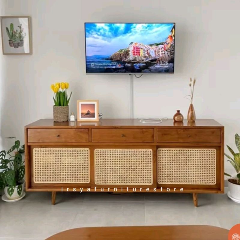 Jual Meja Tv Rotan - Bufet TV Kayu Jati Pintu Sliding | Shopee Indonesia