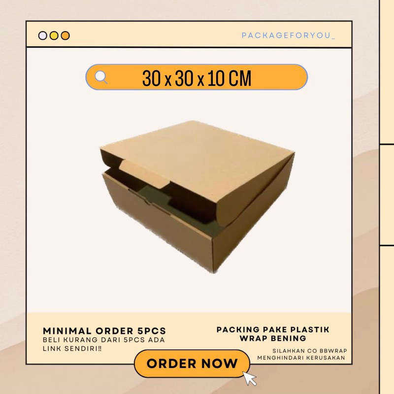 Jual Box/Mini Box/Dus Die Cut 30x30x10 cm Pizza Packaging Polos Olshop ...