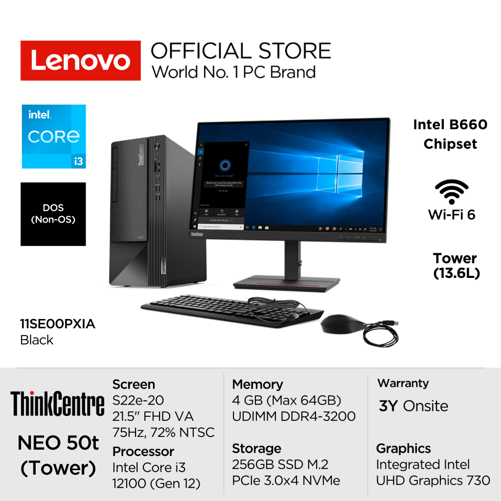 Jual Lenovo PC ThinkCentre Neo 50t PXIA Intel Core i3 12100 DOS 4GB DDR4 UDIMM 256GB SSD Tower ...