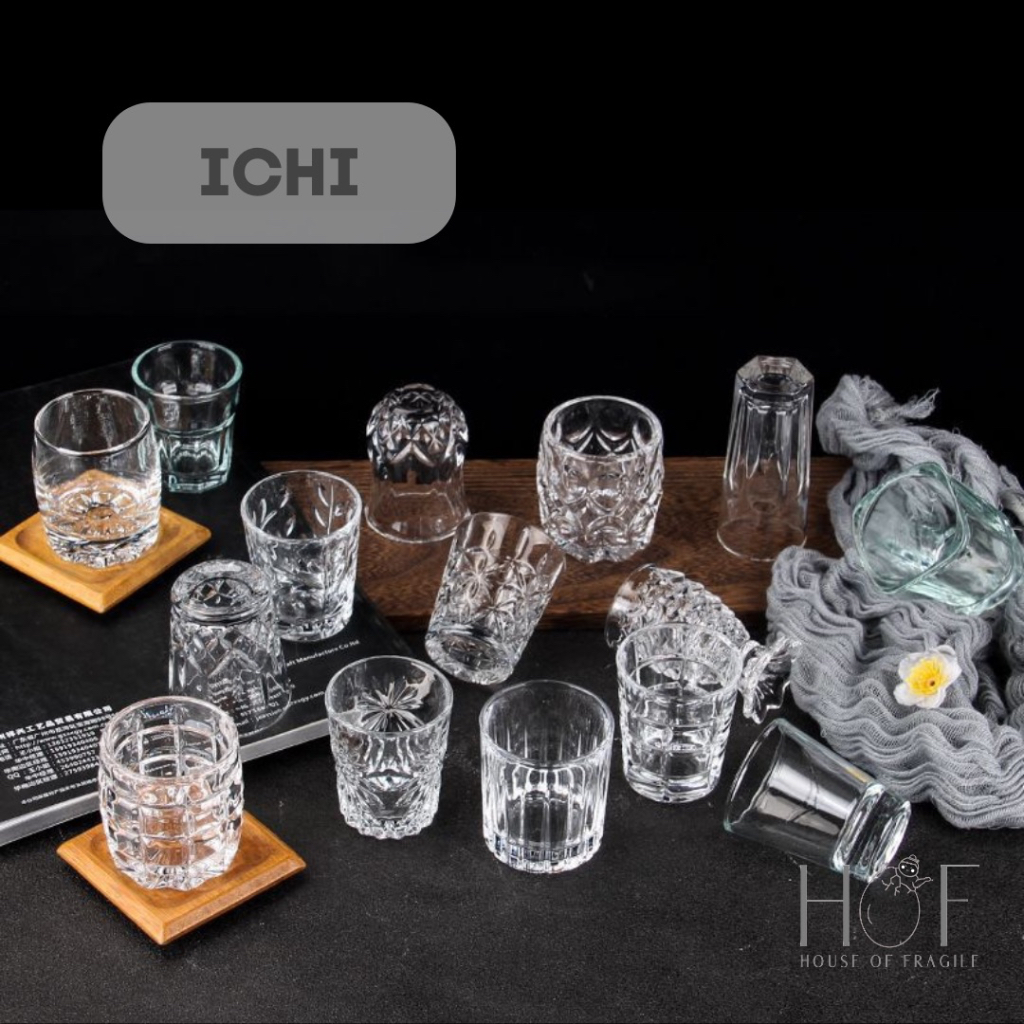 Jual [HOF] ICHI Gelas Seloki Kaca Motif | One Shot Glass Bar Sloki ...