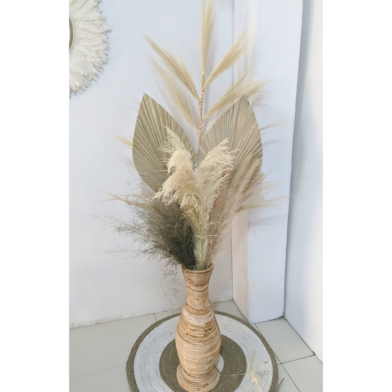 Jual PAKET HEMAT DAN VAS ROTAN 50CMPAMPAS+DAUN PALEM KERING+BUNGA ...