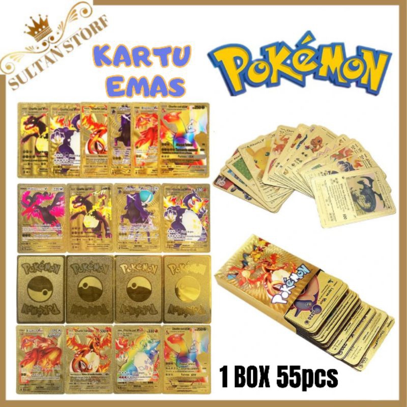 Jual Kartu Pokemon Emas 1 Box 55pcs Asli Bahan Metal Pokemon Gold | Shopee Indonesia