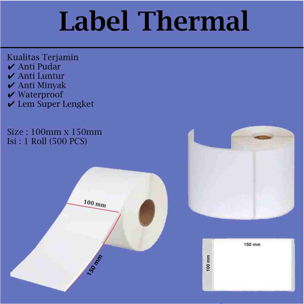 Jual Kertas - Sticker Label Printer Thermal Barcode 100x150mm A6 isi ...