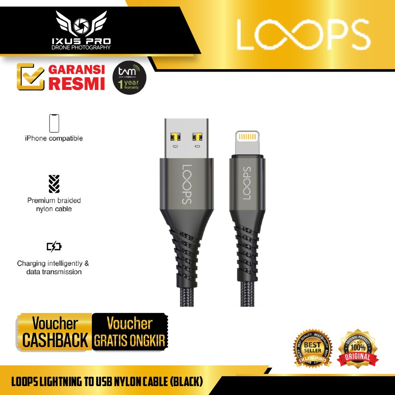 Jual Loops Lightning to USB Nylon Cable - Black | Shopee Indonesia